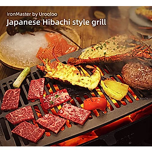 IronMaster CI-2020,Pre-Seasoned Large Cast Iron Charcoal Grill,Outdoor Camping Barbecue Cooking,BBQ Grill 2 Height Adjustment,Temperature Control & Charcoal Supply Ports,6+Servings