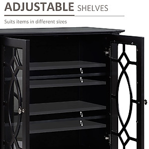 HOMCOM Sideboard Buffet Cabinet, Kitchen Storage Cabinet, Double Glass Door Accent Cabinet with Adjustable Shelves, Espresso