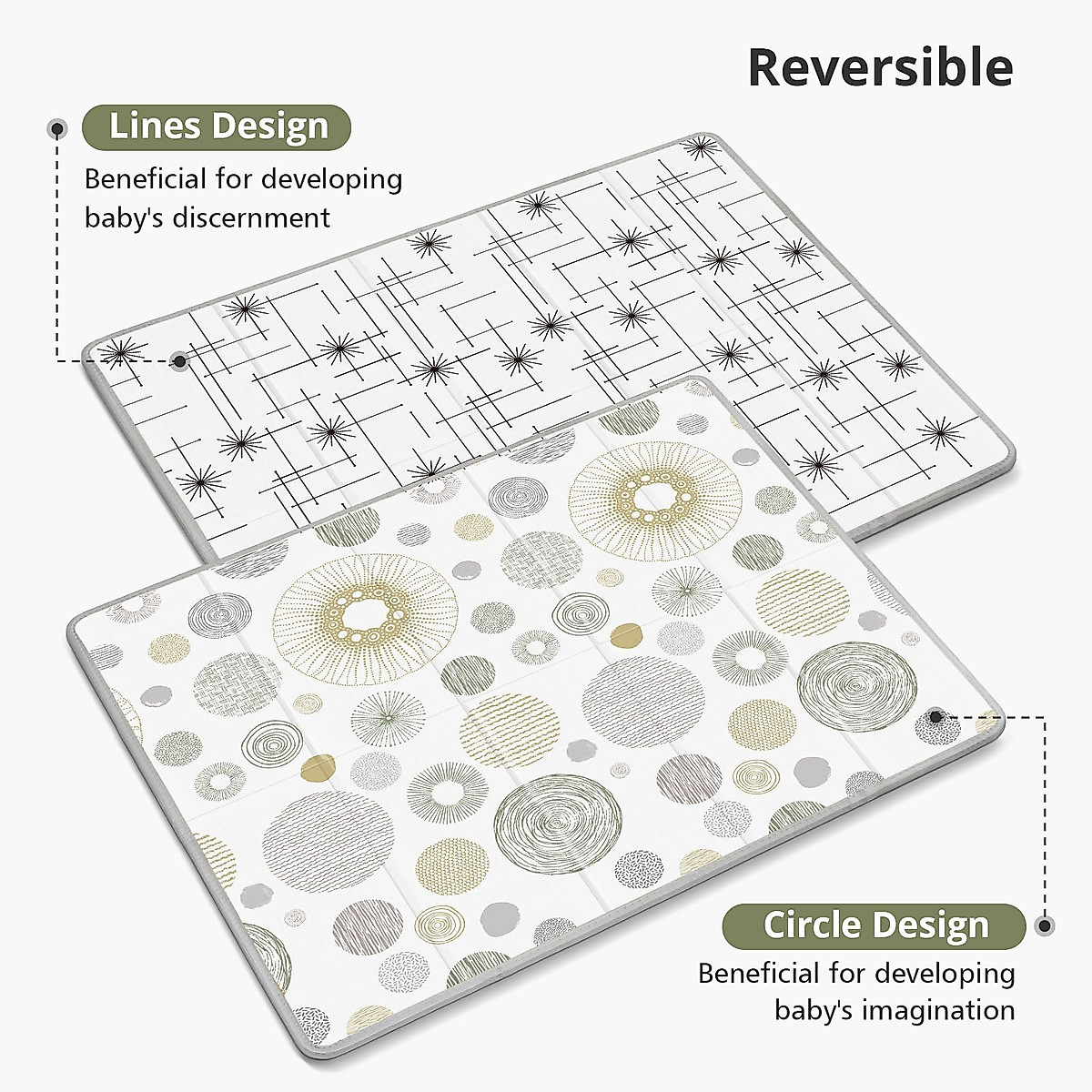 Baby Play Mat 79x71, Extra Large Baby Mat for Floor, Foldable Play XPE Foam Mat, Reversible Crawling Mat for Baby, Waterproof, Safe & Thick Playmats for Babies and Toddlers, Indoor & Outdoor Use