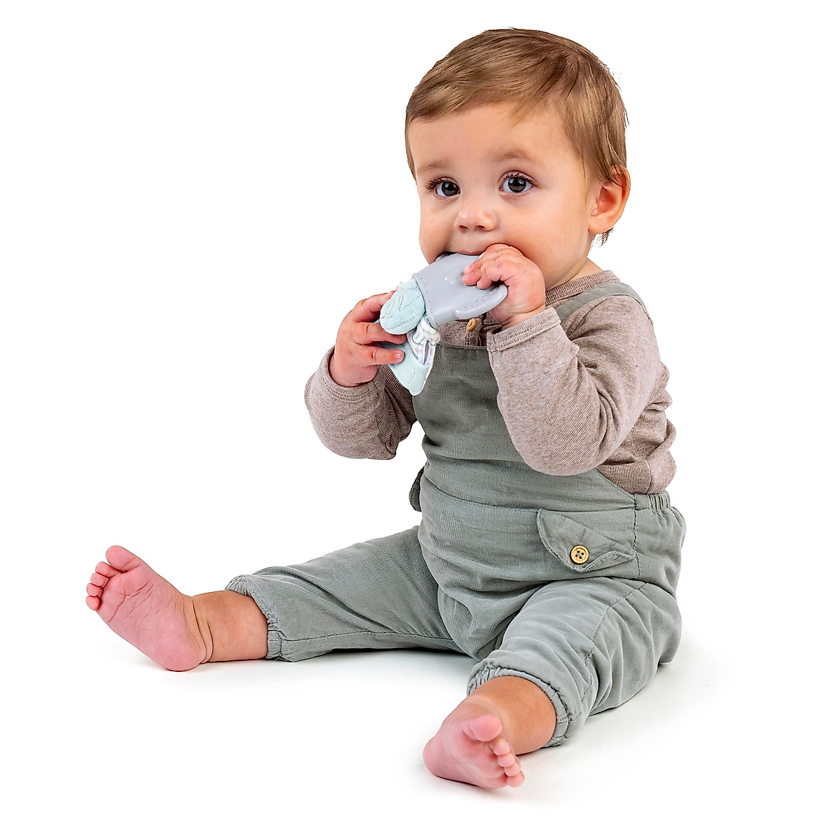 Ingenuity Teething Mitt & Rattle for Baby, BPA-Free Silicone, Gentle Rattle Sound, Adjustable Strap, Elephant, Unisex - Van