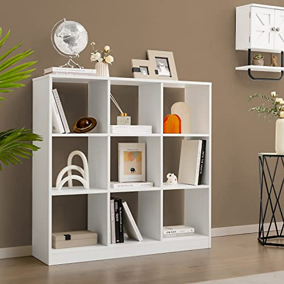 Tangkula 9 Cube Bookshelf, Freestanding 3 Tier Open Bookcase, Modern Cube Storage Organizer with Anti-toppling Device, Multipurpose Wood Display Shelf for Living Room Study Home Office (White, 9 Cube)