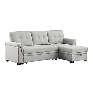 SONGG 84'' L-Shape Convertible Sleeper Sectional Sofa with Storage Chaise and Tufted Cushions, 3 Person Linen Upholstered Reversible Corner Couch w/Pull-Out Bed, for Living Room, Apartment