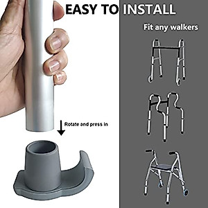 Aliseniors Walker Glide Skis for 1 1/8 Inch Tubes - Durable and Smooth Rolling Mobility Aid Accessory for Folding Walkers - Universal Fit Walker Feet Replacement, One Pair, Gray