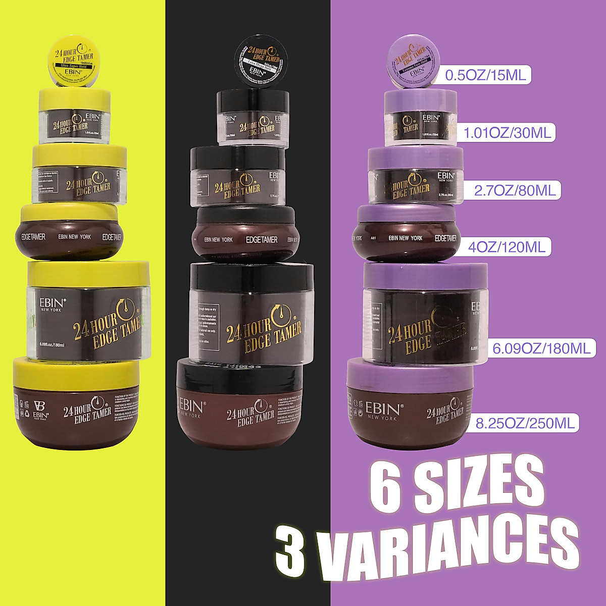 EBIN NEW YORK 24 Hour Edge Tamer - Extreme Firm Hold (8.5oz/ 250ml) - No Flaking, White Residue, Shine and Smooth texture with Argan Oil and Castor Oil