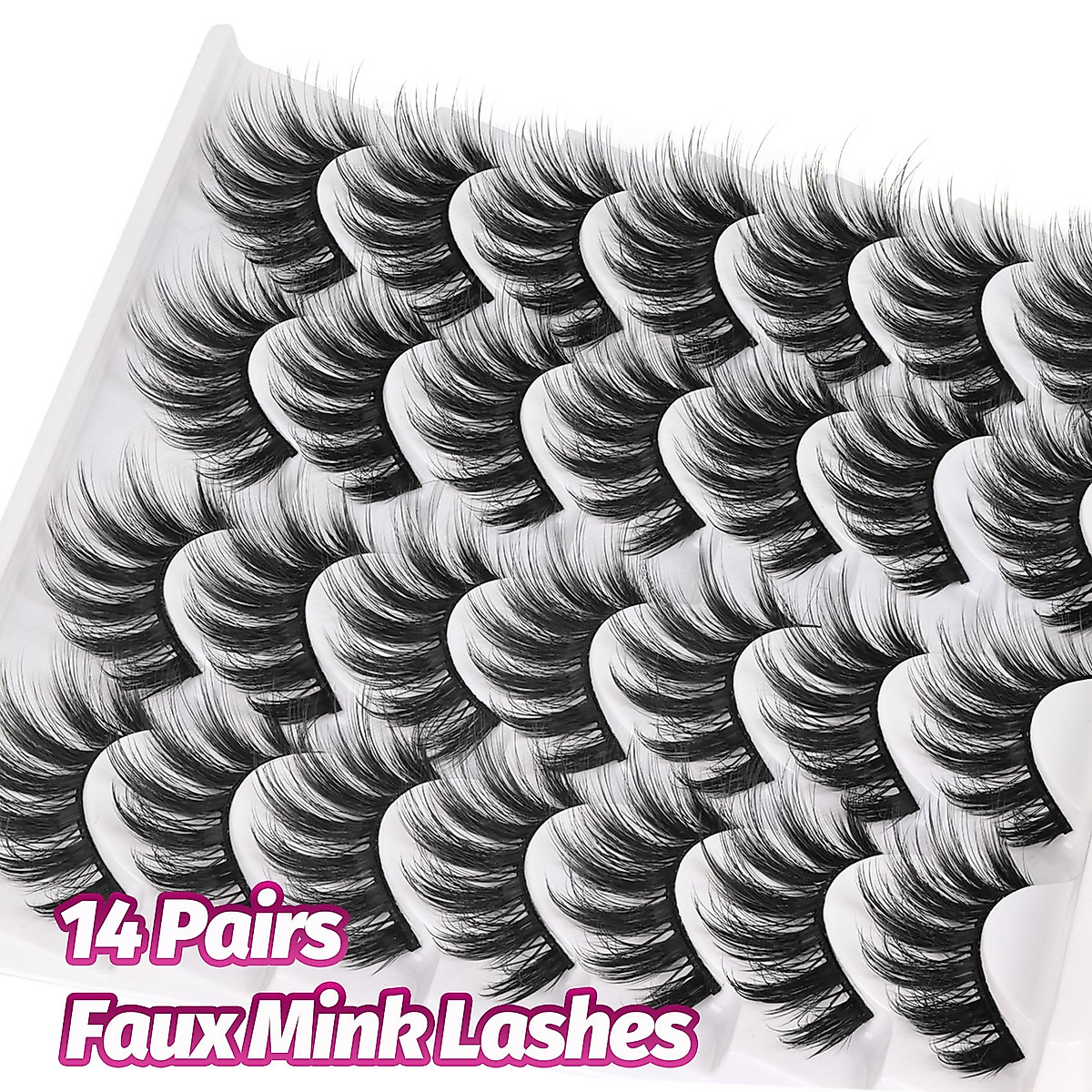 Veleasha Lashes 3D Faux Mink Lashes Fluffy False Eyelashes Natural Look 14 Pairs Lashes Pack Luxury Wispy Fake Eyelashes (3D07)