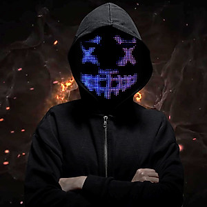 Led Mask with Bluetooth Programmable, Light up Face Mask, for Halloween Masquerade Costume Cosplay Party DJ, Coolest Mask