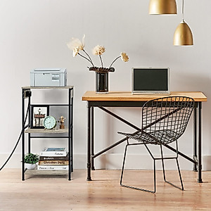 Record Player Stand Turntable Stand with Record Storage Vinyl Player Stand with Charging Station Grey Nightstands with USB Modern End Table for Living Room Bedroom Office