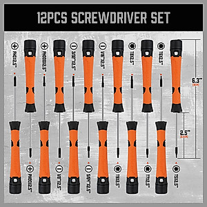 HORUSDY Precision Screwdriver Set | 12-Piece | Phillips | Slotted | Torx Star | Non-Slip Grip | Magnetic Small Screwdriver Set for Computer, Laptop, Eyeglass, Watch, Laptop, Phone