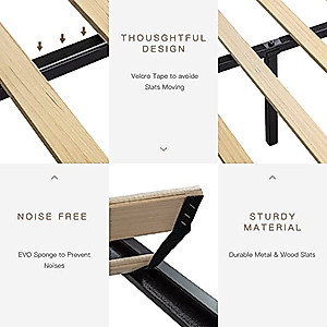 ikalido Queen Size Metal Canopy Bed Frame with Wooden Headboard, Classic Design Canopy Bed with 4 Sturdy Posters, Noise Free/No Box Spring Needed/Industrial Brown