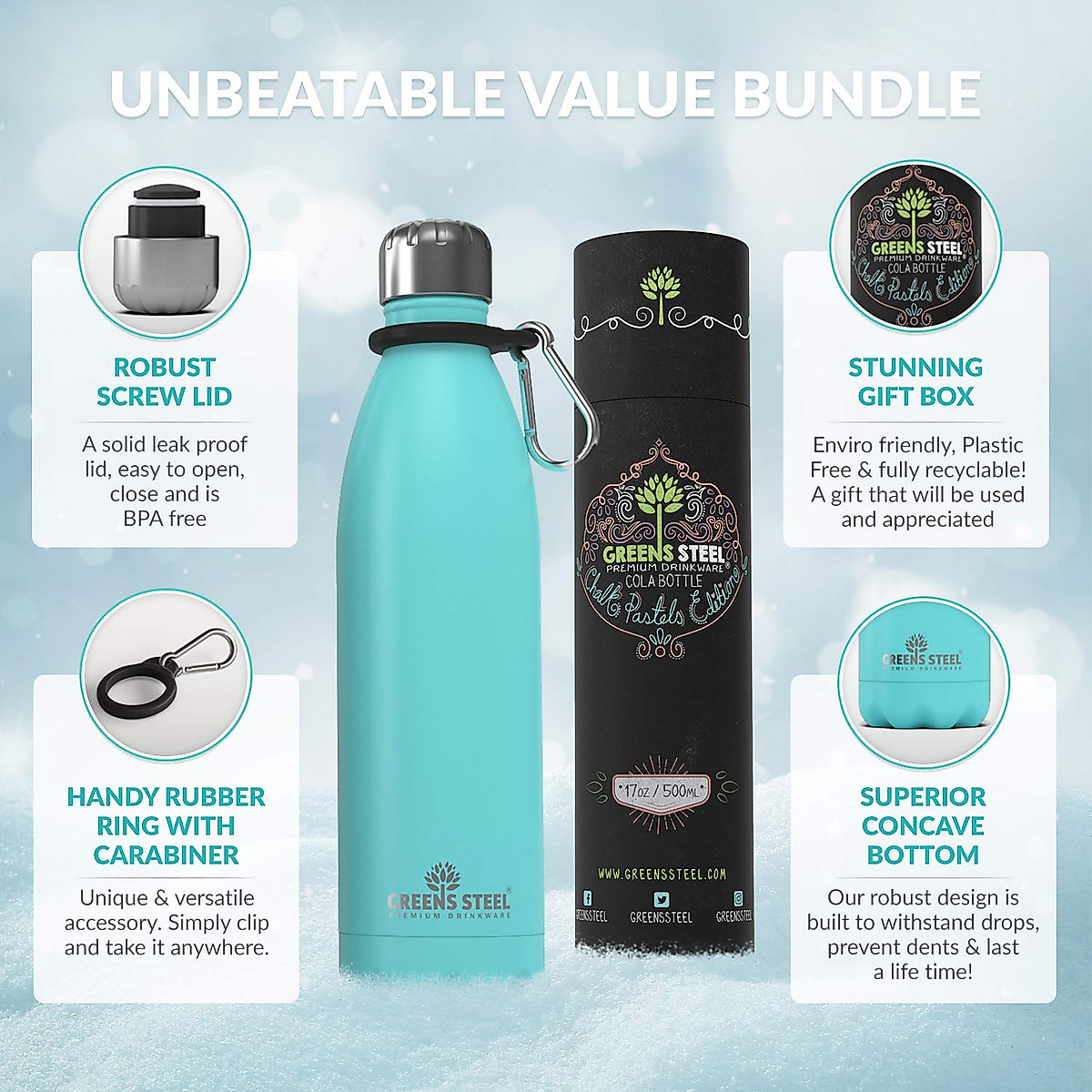 Beast 30 oz Tumbler Stainless Steel Vacuum Insulated Coffee Cup with handle plus 17 oz Stainless Steel Water Bottle (Blue)