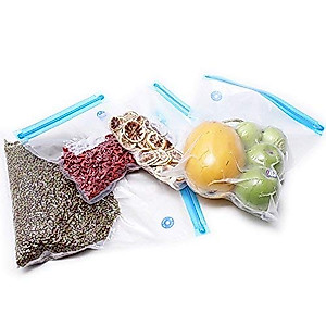 FOYO Gallon Size Vacuum Zipper Bags, Vacuum Food Sealer Bags Food Storage Reusable Bags with Double-layer Zippers Designed, BPA free, Set of 18