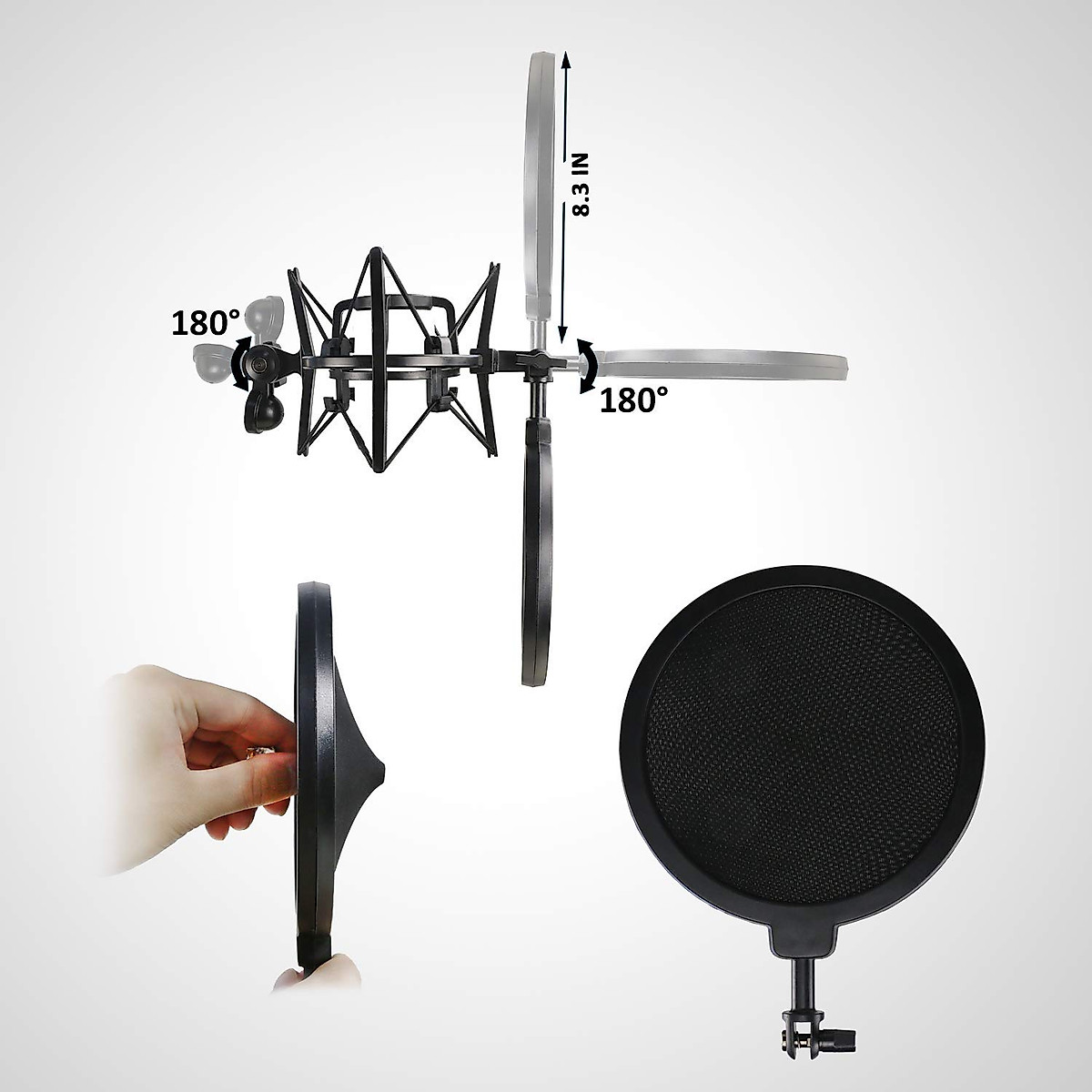 Ember Microphone Stand Shock Mount - Scissor Mic Boom Arm with Cable Sleeve Mic Pop Filter Windscreen Compatible with Blue Ember Microphone by YOUSHARES