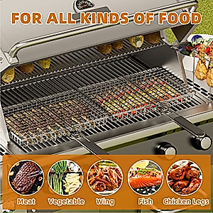 VOXPOA Grill Accessories, Grill Basket and Grill Rack, Portable Folding Stainless Steel Fish Grilling Basket with Removable Handle for Vegetables Steak, Grill Rack for Smoker Grill or Oven
