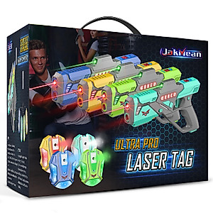 Rechargeable Laser Tag Set with Vests, Upgrade Laser Tag Guns Set of 4 with Mist Spray Effect & LED Digital, Multi Player Toy for Teen Boys & Girls, Indoor&Outdoor Toy Play Game Gift,Ages 8+