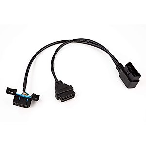 YPP Angled 16pin OBD II Splitter Extension Cable Car Indash Power & Data Cable for GPS Tracker Scan Tool