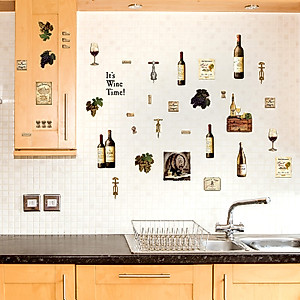 8 Sheets Wine Bottle Kitchen Wall Decals Grape Fruit Wall Stickers Wine Kitchen Decor Wine Tasting Stickers Peel and Murals for Kitchen Dining Living Room Bar Restaurant