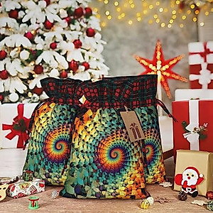 EVANEM Christmas Gift Bags with Drawstring Burlap Gift Bags Abstract Art Christmas Linen Bags for Xmas Party Candy Bags with Cards Xmas Reusable Wrapping Bags Christmas Linen Treat Bags for Holiday