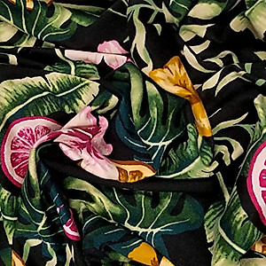 Texco Inc Poly Spandex Floral Conversational Prints DTY Brushed 4 Way Stretch Fabric, Black Pink 1 Yard