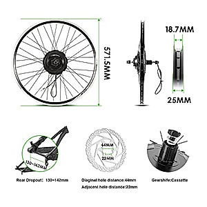 Yose Power Waterproof 26Inch 500W Ebike Conversion Kit with 48V 13Ah Battery for Cassette 26" Electric Bike Rear Wheel, Electric Bicycle Hub Motor Kit, LED Display, Installation Tool