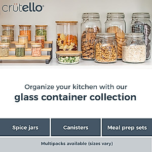 Crutello Glass Meal Prep Containers with Bamboo Lids, 2 Pack - Airtight Clear Food Storage Canisters for Kitchen Organization - A Family-Owned American Brand