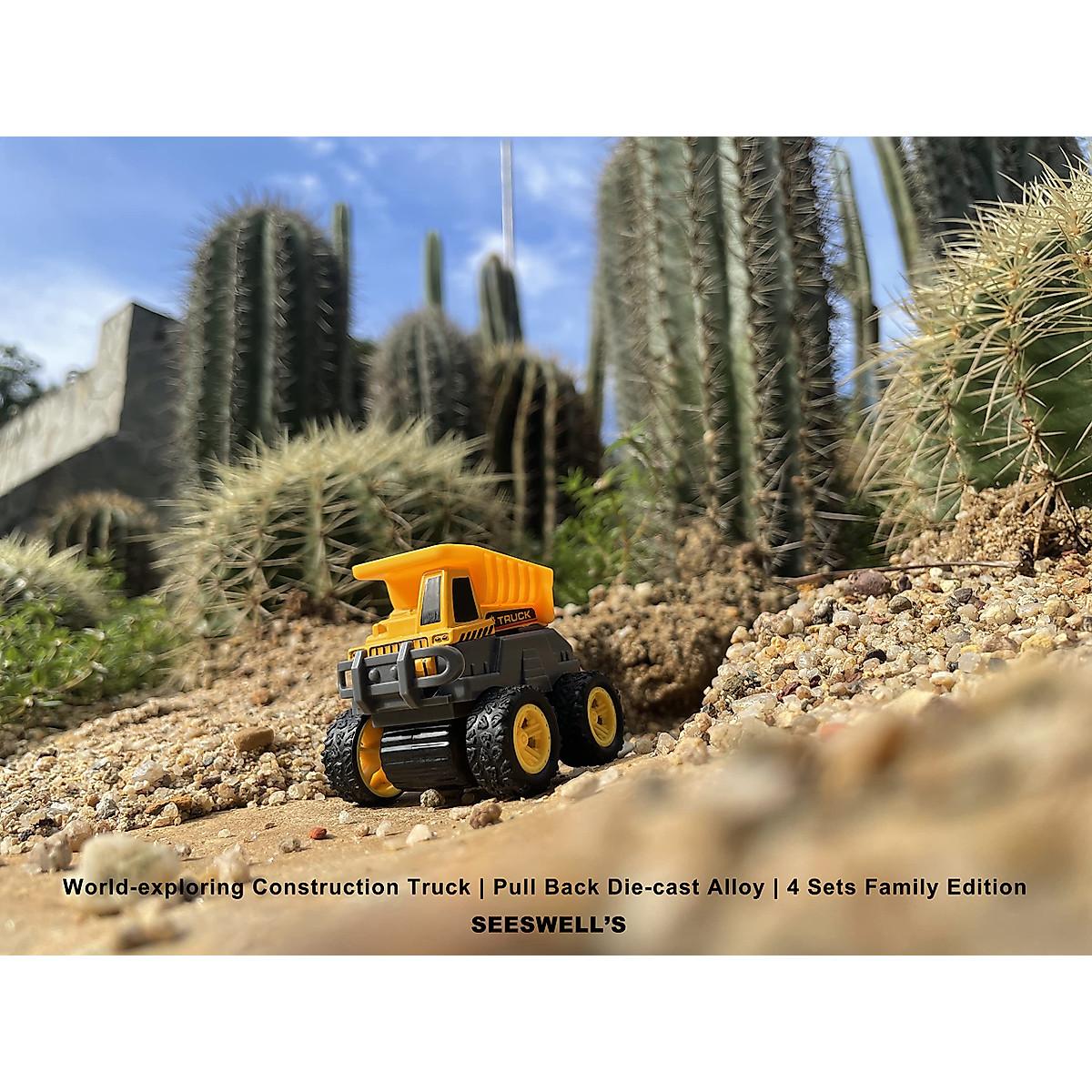 SEESWELL Construction Truck Toys | Monster Truck | Pull Back Friction Powered | Die-cast Alloy Vehicles Playset | 4 Pack | Toys for 3+ Years Old Kids