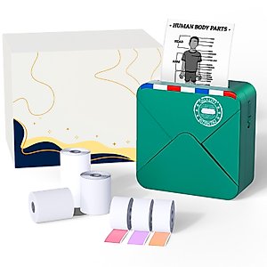 Bluetooth Mini Thermal Printer 300 DPI, Wireless Mini Pocket Printer, M02S Mini Inkless Sticker Printer, Print Pod, Mini Printer Sticker Maker with 6 Rolls Thermal Paper for Study Notes, Gifts