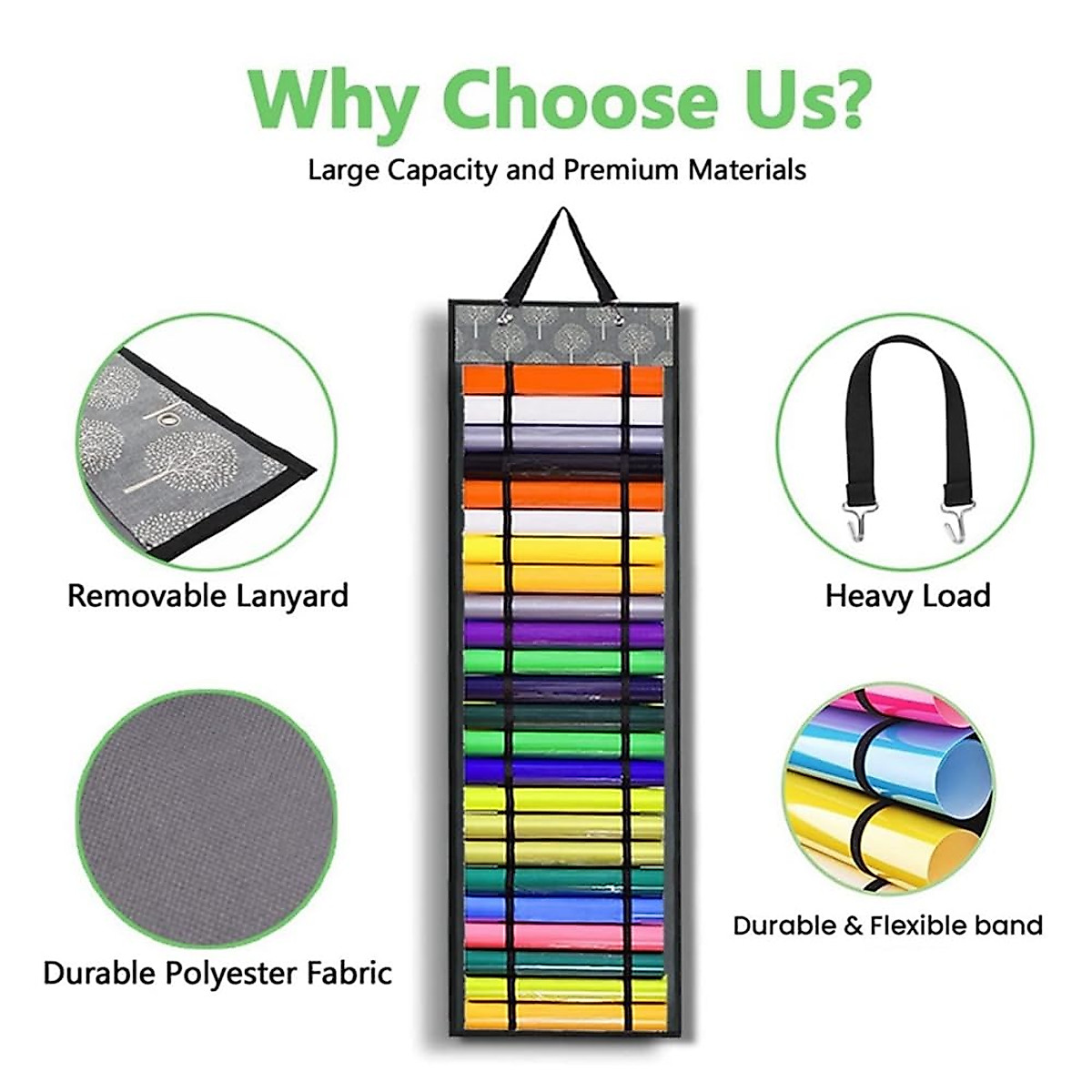 Hlsicnalm Vinyl Roll Holder with 48 Compartments, Vinyl Roll Storage Organizer Wall Craft Room Organizers and Storage Gray Tree