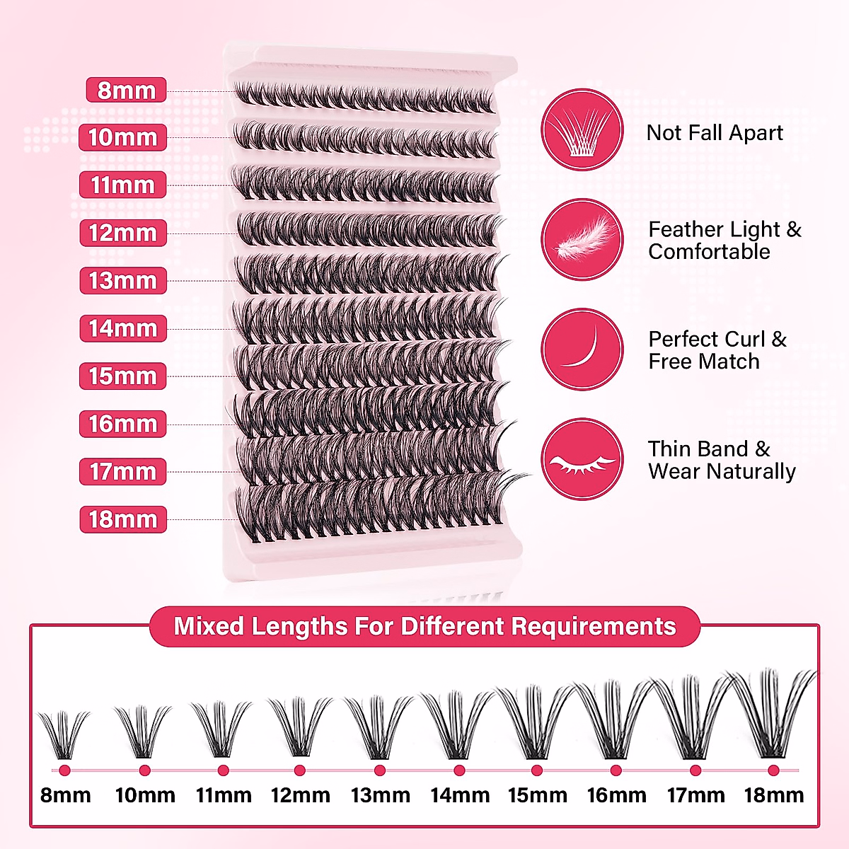 PRO DIY Lash Extension Kit Eyelash Extension Kit with 200 Pcs Lash Clusters Individual Lashes Lash Bond and Seal Eyelash Applictor Lash Tweezers Lash Clusters Kit for Beignner (DIY Lash Kit-A)
