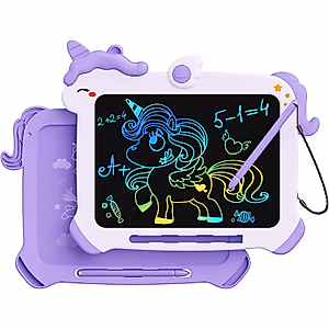 LCD Writing Tablet for Kids, Unicorn Colorful Screen Doodle Board, Toddler Educational Travel Toys, Christmas Birthday Gift for 3 4 5 6 7 Year Old Girls Purple