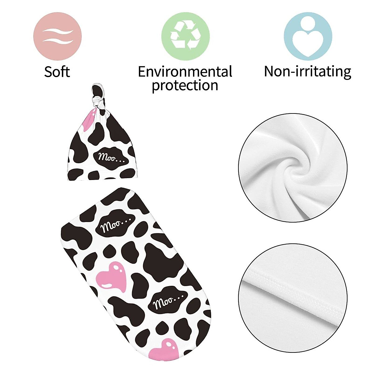 Cow Print Newborn Swaddle Blanket Baby Pink Heart Swaddle Blankets with Beanie Hat Sets Infant Gifts for Boys Girls Soft