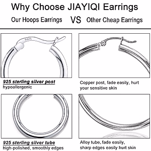 JIAYIQI Sterling Silver Hoop Earrings for Women 18K White gold plated Hypoallergenic Big Sliver Hoop Earrings for Women Diameter 40mm