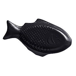 DOITOOL Ceramic Plate Fish Shaped Plate Fish Dish Porcelain Serving Platter Decorative Snack Storage Platter for Home Kitchen Black