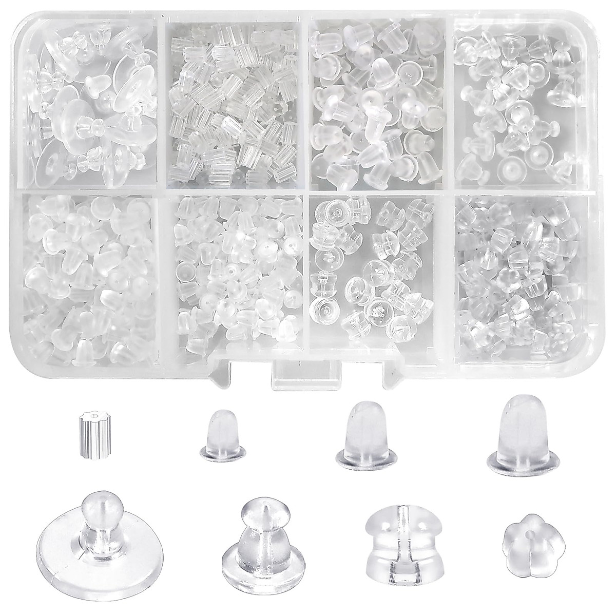 TOAOB 600pcs Silicone Earring Backs for Studs 8 Styles Clear Hypoallergenic Rubber Earrings Safety Back Stopper Replacement for Fish Hook Earring Studs Hoops