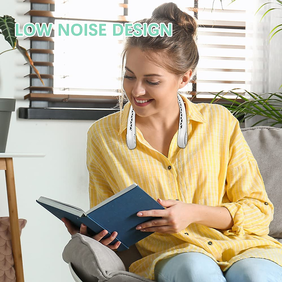 RXGYL Portable Neck Fan Bladeless Neck Fans Portable Rechargeable Battery 2400mAh, Blast Personal Fans for Your Neck can Working 4-8 Hrs, Cooling Neck Fan have 3 Speeds Settings (White)