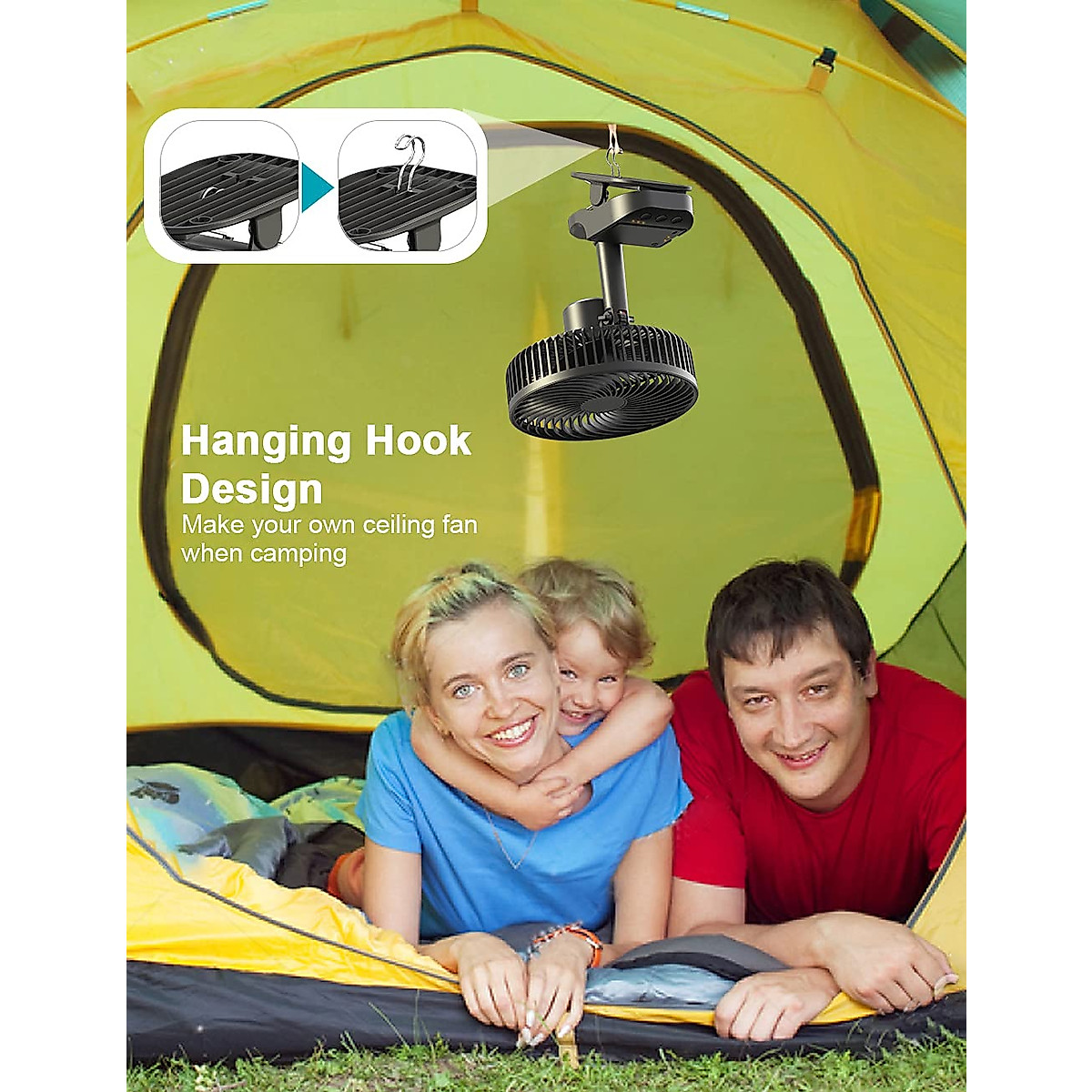 xasla 10000mAh Oscillating Battery Operated Fan, 8” Rechargeable Clip on Fan, 4 Speeds, Power Bank Battery, Timer, Clip & Hook for Grow Tent, Treadmill, Golf Cart, Camping, Baby Stroller