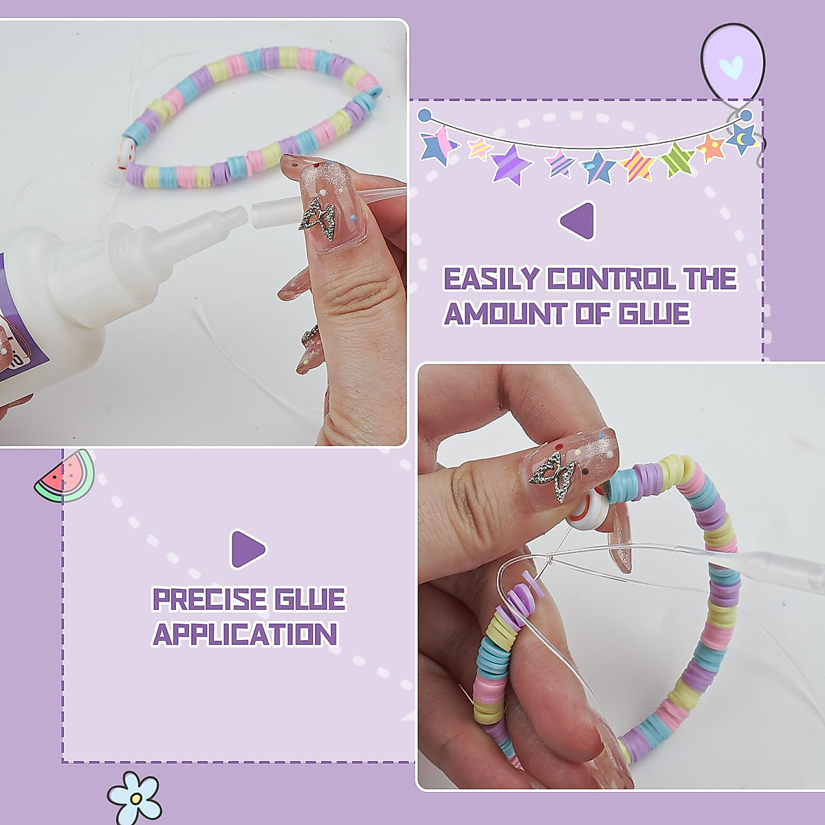 Bracelet String Professional Elastic String Kont Fixing Drip, Clear Bracelet Glue, Keep Stretchy Bracelet String Stay Perfectly Tied for Clay Beads Bracelets, Jewelry Making Supplies (30g*2)