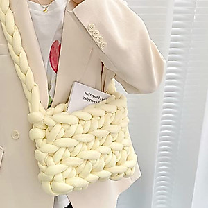 HYKYYDS Knit Handbag Space Style Wool Casual Soft Crossbody Shoulder Bag Ladies Woven Messenger Bag (White)