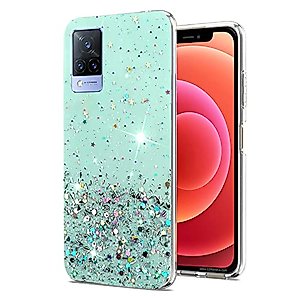 Phone Case for Vivo V21 4G Black, Bling Bling Vivo V21 5G Case Clear Glitter Silicone Anti-Scratch (Vivo V21 5G&4G, Green)