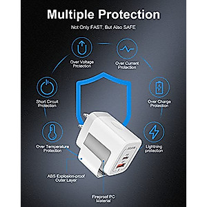 3Pack Dual Port USB-C Wall Plug-in USB Charger, AILKIN 20W Power Delivery + QC3.0 USB A Double Port Fast Charging Block for iPhone 14 13 12 Pro Max 14 Pro 12 Mini 14 11 Pro Max 14 Plus 11 SE X XS Cube