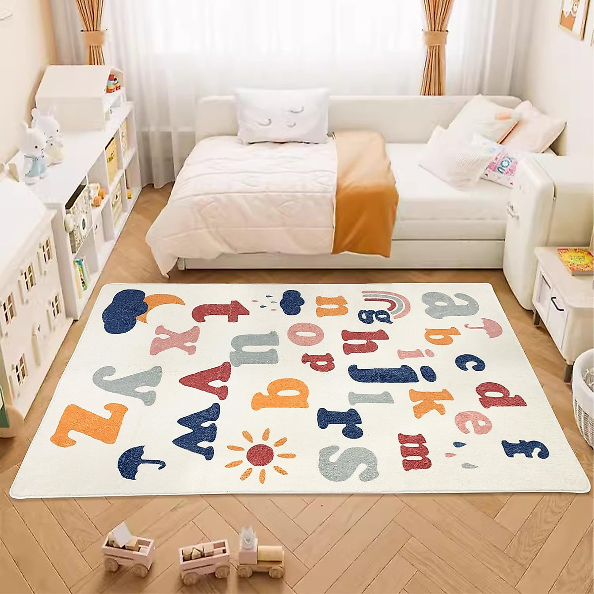ABREEZE Play Mat, Faux Wool Kids Play Area Rugs 4' x 5.3' Non-Slip Childrens Carpet ABC Number Educational Learning & Game Decor Living Room Bedroom Playroom Nursery Best Shower Gift
