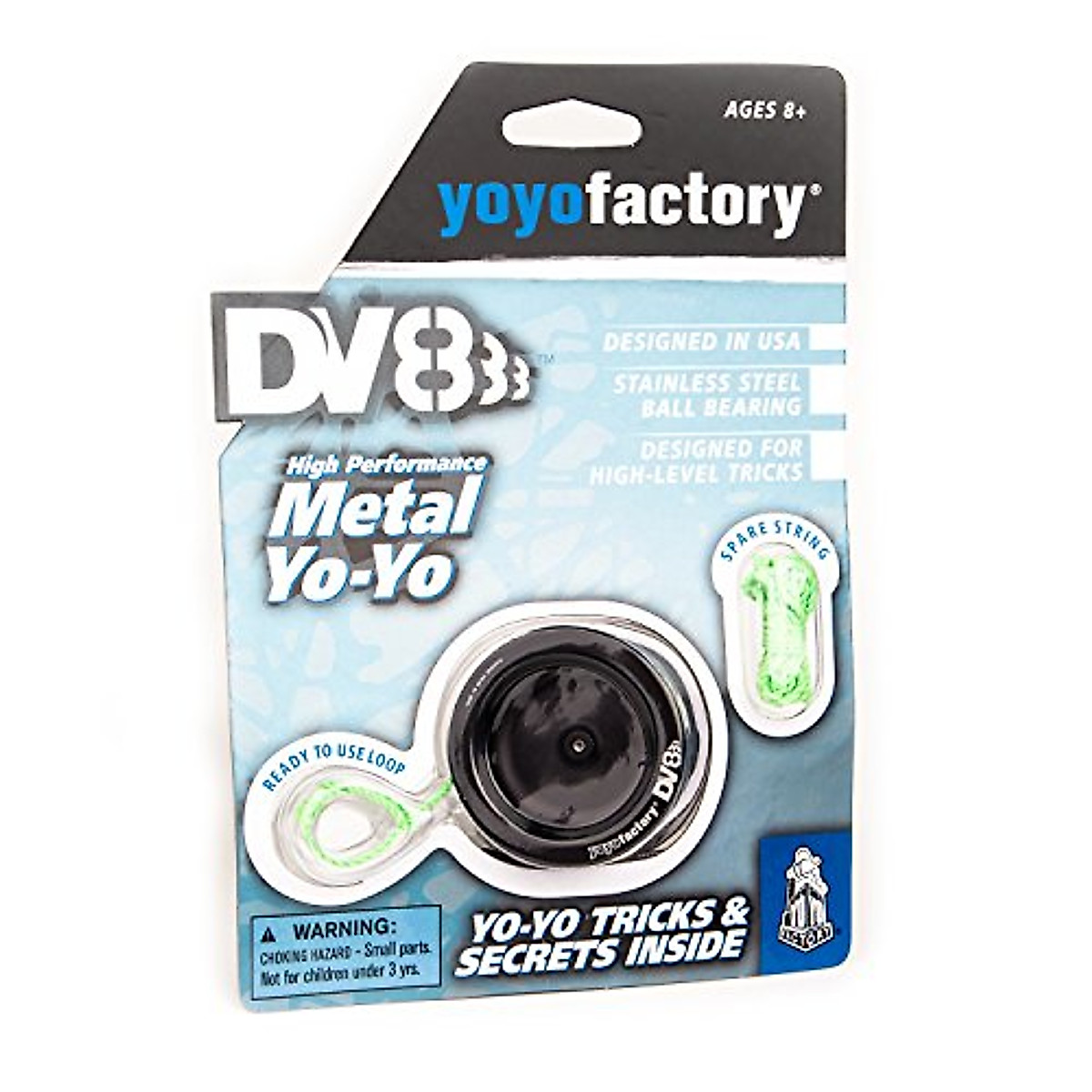 YoyoFactory Dv888 - A Simple and Comfortable Beginner Friendly Yoyo - Comes with Extra String & Pre Tied Finger Loop - Constructed from Aircraft Grade Aluminum - for Novice and Advanced Tricks Black
