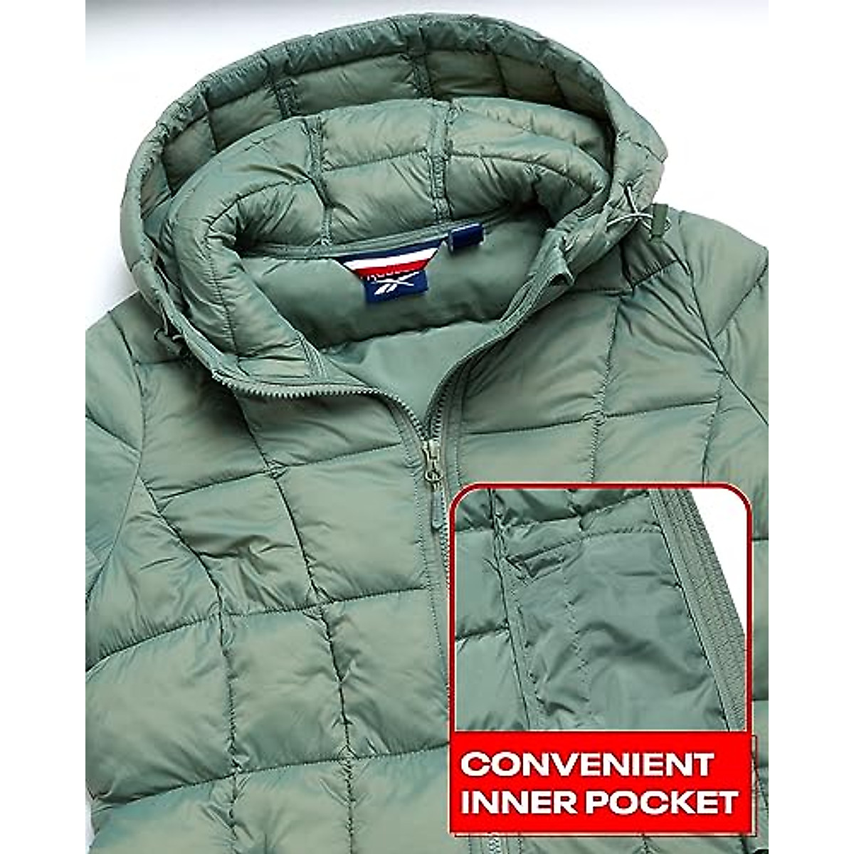Reebok Women's Winter Jacket - Long Length Quilted Puffer Parka - Heavyweight Outerwear Coat for Women (S-XL), Size Medium, Sage