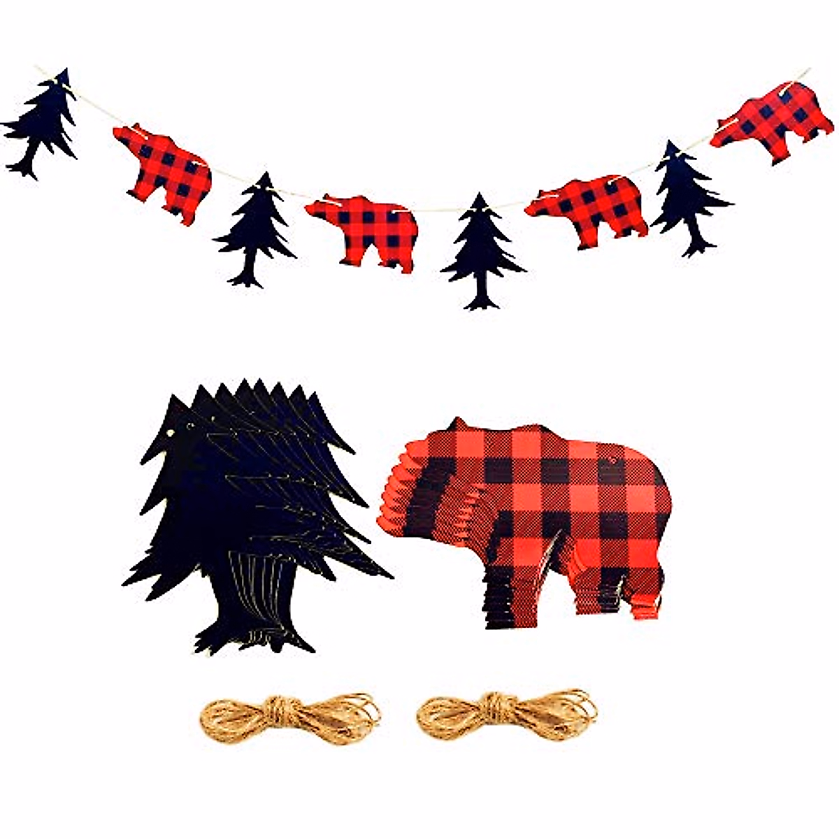 JeVenis Set of 2 Lumberjack Theme Banner Garland Party Supplies Lumberjack Highchair Banner Timber Buffalo Plaid Baby Boy First Birthday Party Photo Backdrop for Kid Birthday Baby Shower Party