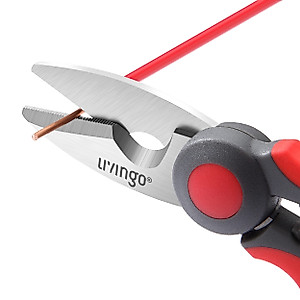 LIVINGO Electrician Scissors: 6 Inch Sharp Heavy Duty Wire Shears - Stainless Steel Serrated Notch Blade with Belt Clip, Stripper Fiber Optic, Crimping Aluminium Copper Soft Cable Line