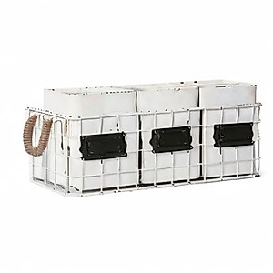 NIKKY HOME Farmhouse 3 Compartment Flatware Cutlery Caddy Countertop Silverware Holder for Spoons, Knives, Forks - White