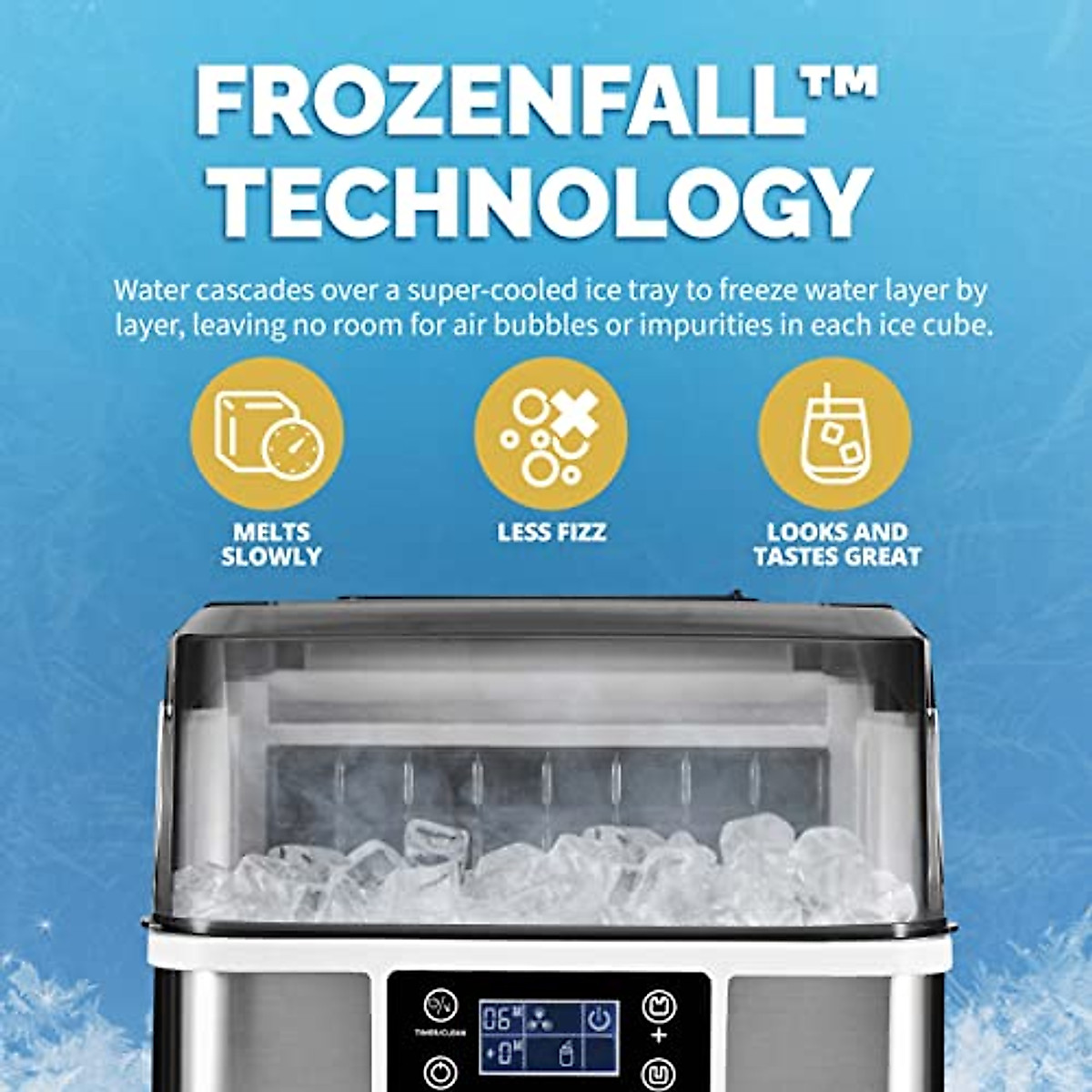 Newair NIM045SS00 45 lbs. Portable Countertop Clear Ice Maker with FrozenFall Technology, Custom Ice Thickness Controls, 24 Hour Timer, Large Viewing Ice Window, Perfect for Cocktails, Scotch, Soda