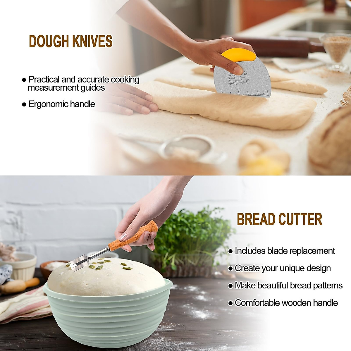 NCRexpanse Silicone Banneton Bread Proofing Basket Oval, Sourdough Starter Kit, Bread Making Tool Supplies Accessories, Bowl for Rising Baking Round Brotform Set Homemade Essentials (Light Green)