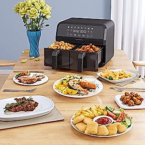 CROWNFUL 8 Quart 8 in 1 Dual Basket Air Fryer with Independent Temperature Control(50+ Recipes), Dual Cook, Sync Finish and Shake Reminder Function, Dehydrate, 1700W, Black