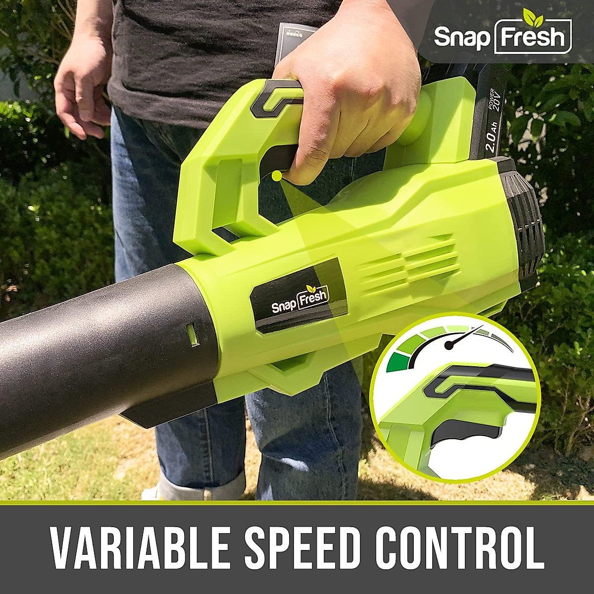 SnapFresh Cordless Leaf Blower - 180 CFM Leaf Blower with Battery & Charger, 2 Section Tubes, Free Control Speed,Lightweight, Electric Leaf Blower for Blowing Leaves, Lawn Care, Dust & Other Debris