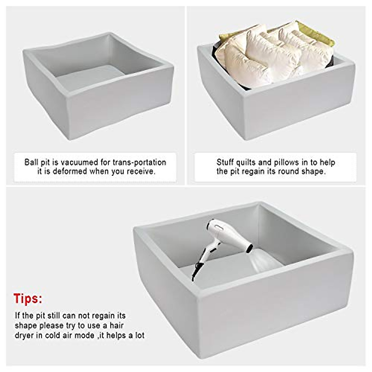 TRENDBOX Ball Pit 35.4x35.4x13.8in Square Baby Ball Pit Foam Ball Pit Ball Pool Indoor Ball Pits for Toddlers Kids Balls NOT Included - Light Gray